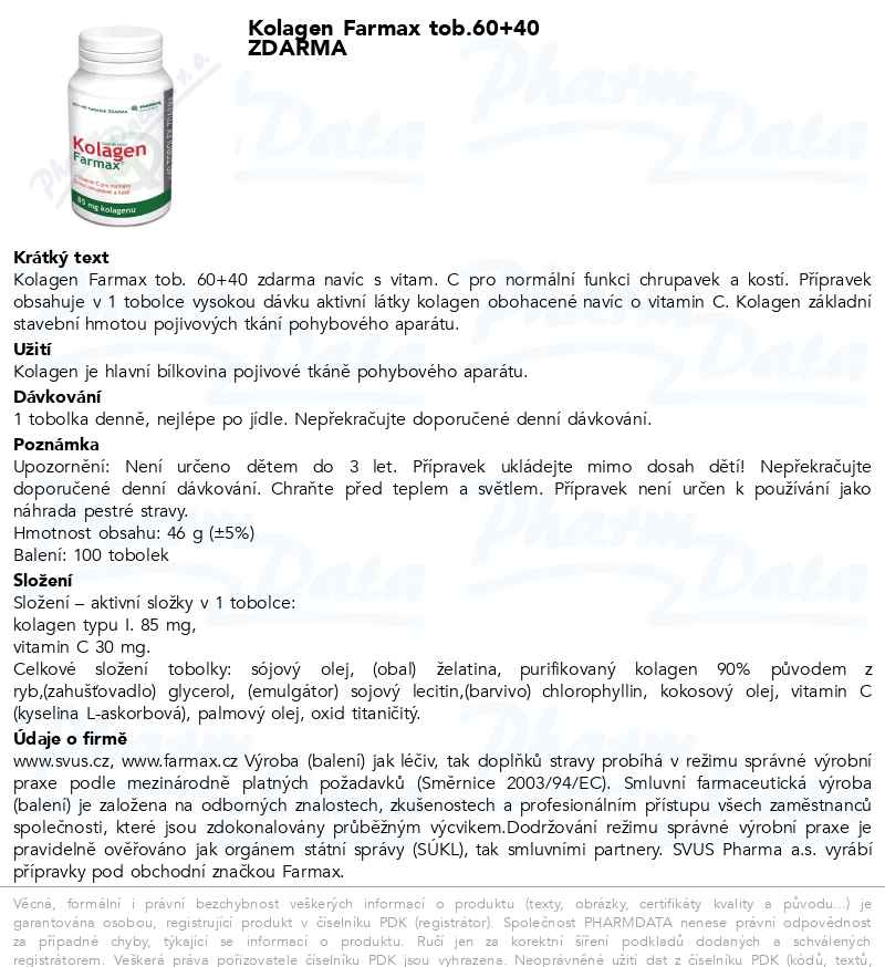 Kolagen Farmax tob.60+40 ZDARMA | SOS lékárna online, internetová ...