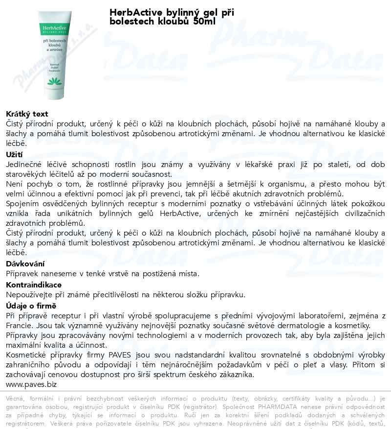 HERBACTIVE gel při bolestech kloubu 50ml | SOS lékárna online ...