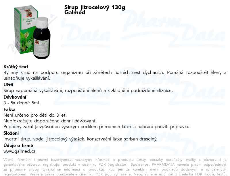 Sirup Jitrocel Extrakt GALMED 130g | SOS lékárna online, internetová ...